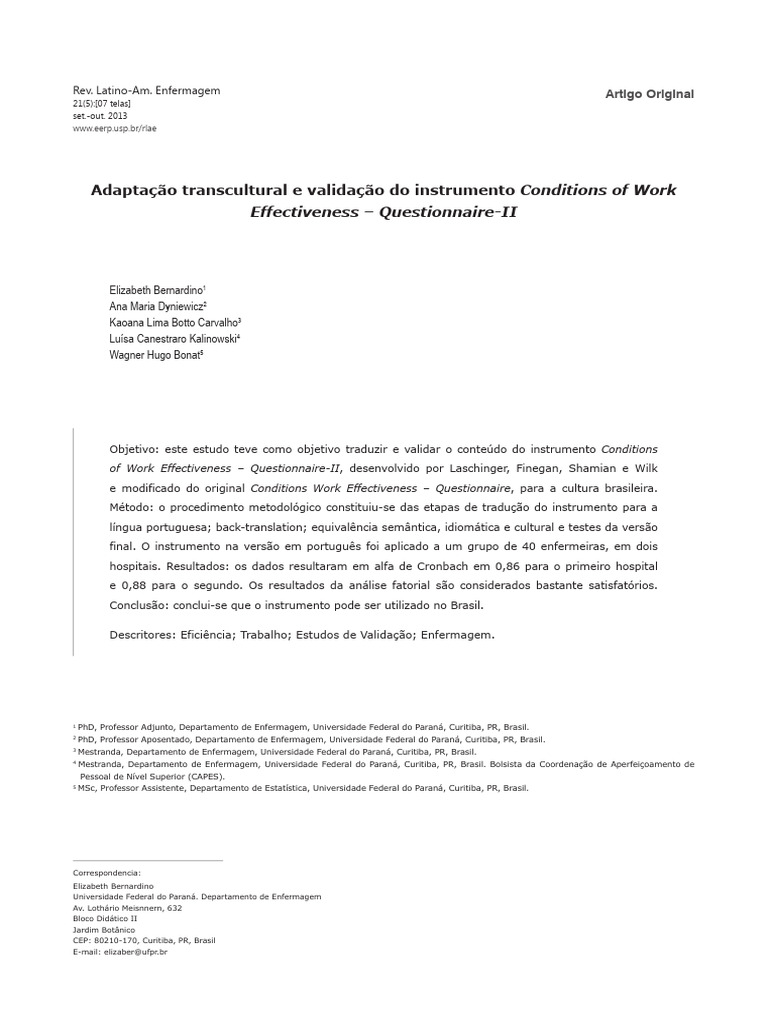 Adaptação e Validação do CWEQ-II no Brasil | PDF | Poder (social e ...