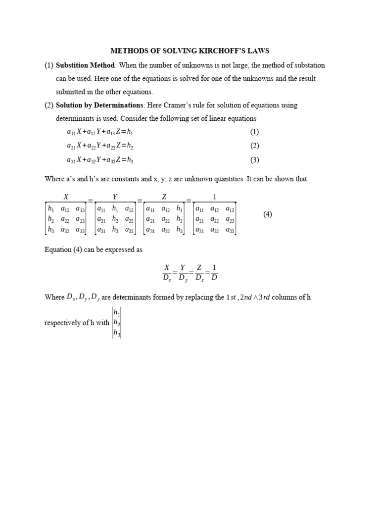Methods of Solving Kirchoffs Laws | PDF | Equations | Algorithms