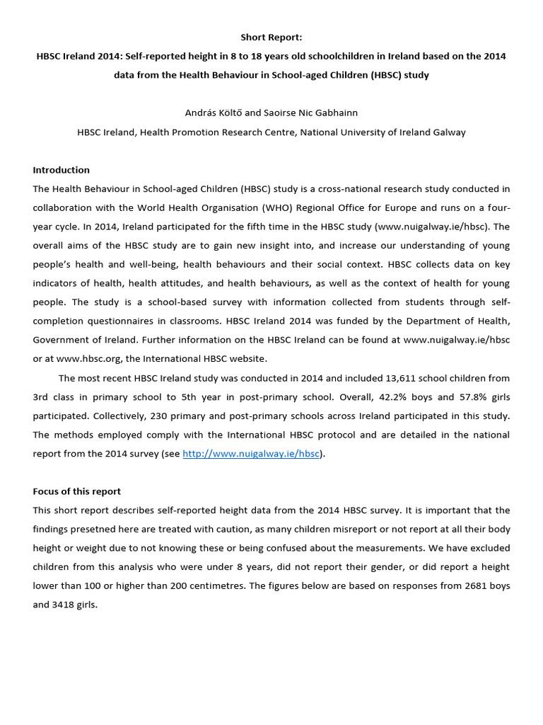 2018 AK Self Reported Body Height in Schoolchildren in Ireland FINAL ...