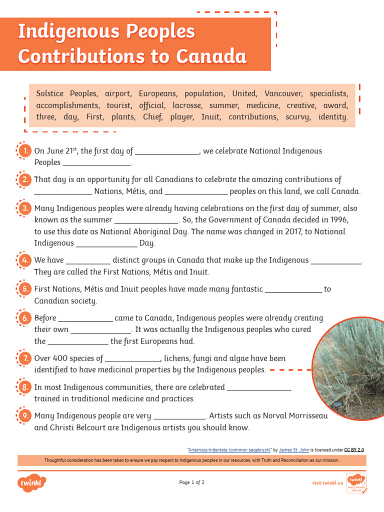 Ca Ss 202 Indigenous Peoples Celebrations Cloze Activity - Ver - 4 ...