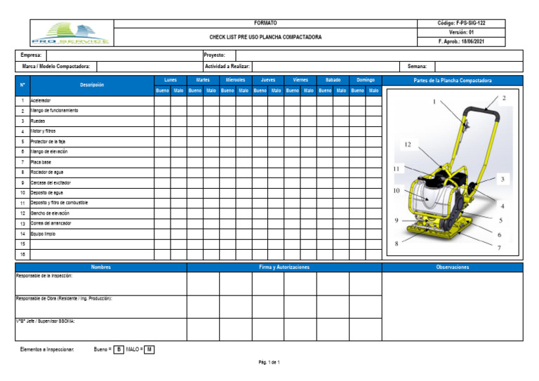 Checklist Uso Plancha Compactadora | PDF