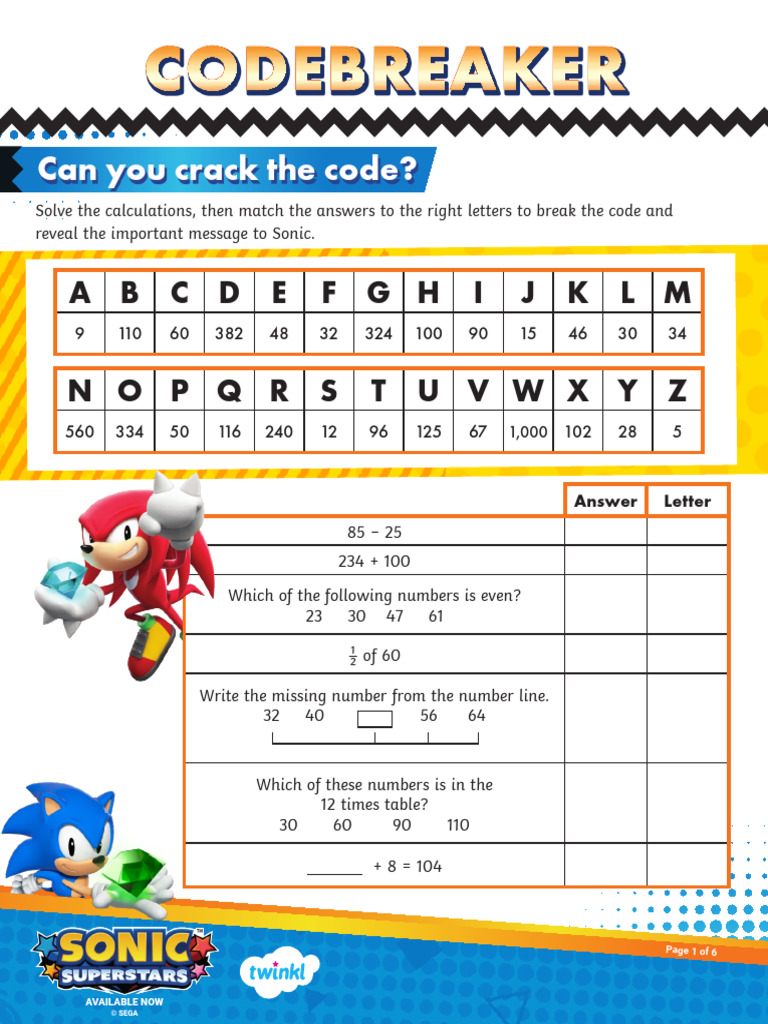 Free Sonic Math Codebreaker Activity For 3rd 5th Grade Us e 1699891527 ...