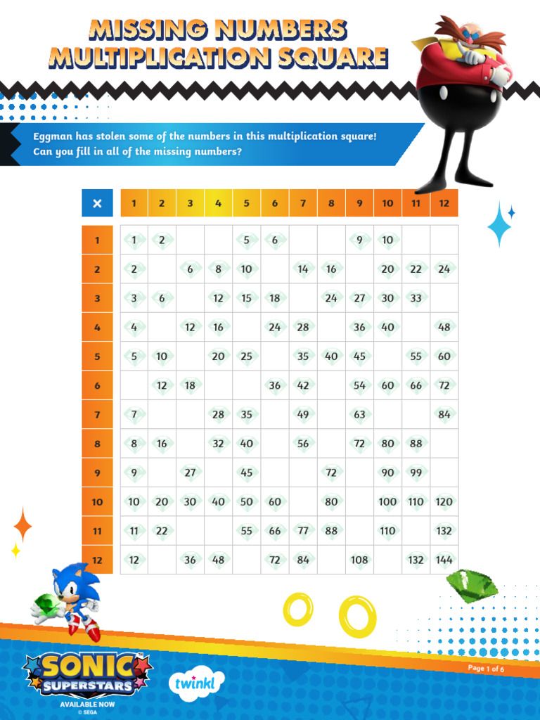 free-sonic-missing-numbers-multiplication-square-activity_ver_1 | PDF