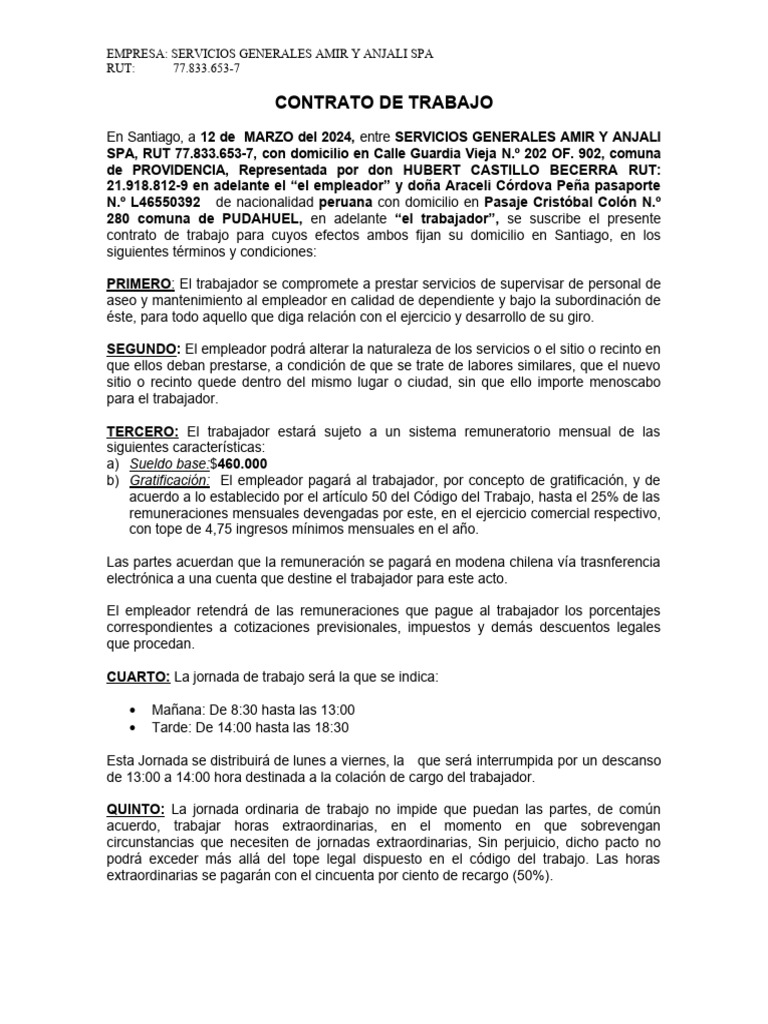 Contrato en Blanco 2023 | PDF | Tiempo de trabajo | Economias