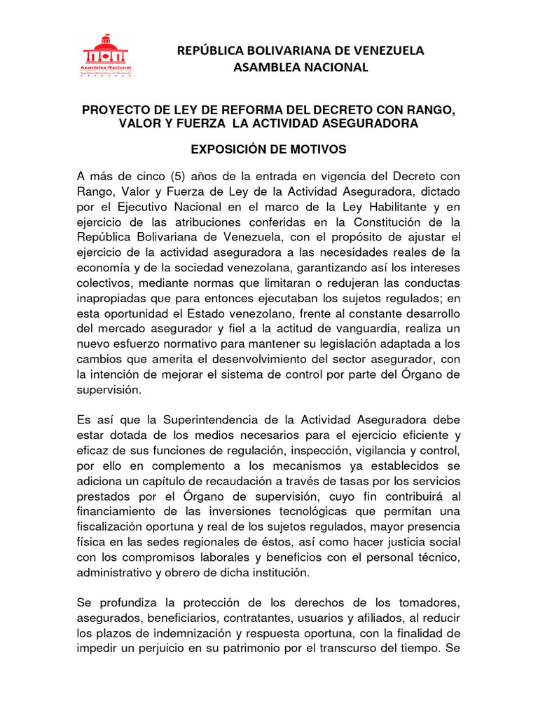 Reforma Al DRVFL de La Actividad Aseguradora | PDF | Seguro | Reaseguro