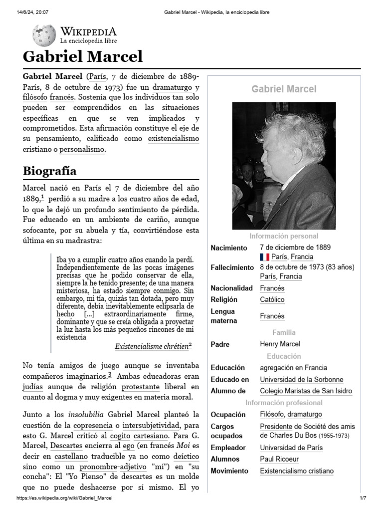 Gabriel Marcel - Wikipedia | PDF | Metafísica
