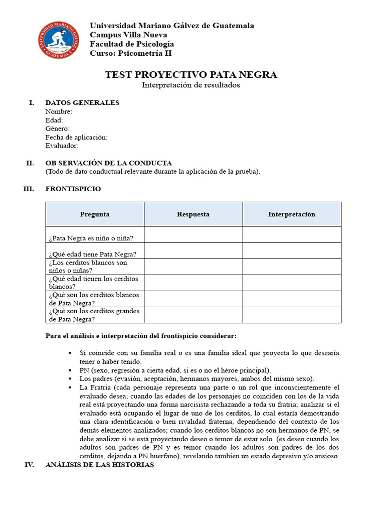 Formato Interpretación Test Pata Negra | Descargar gratis PDF ...