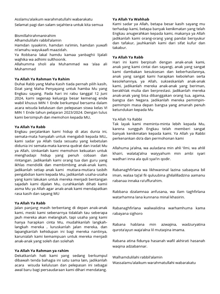 Doa Wisuda MIN 1 Ende 2024 | PDF