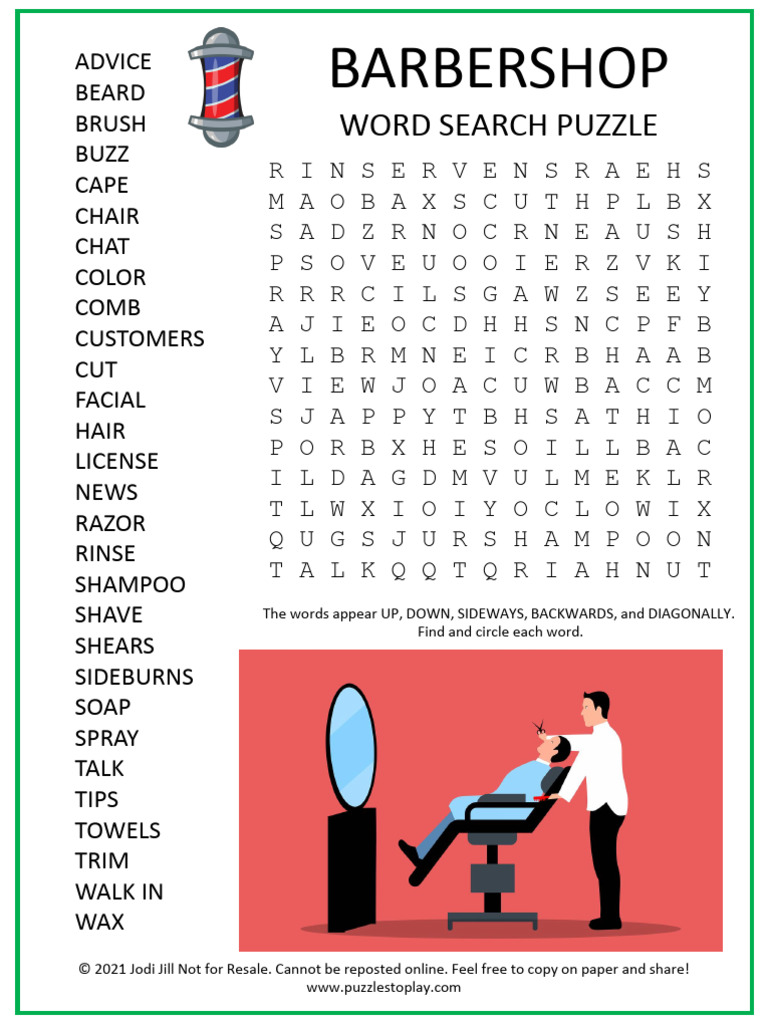 Barbershop Word Search Puzzle File | Download Free PDF | Shaving | Fashion