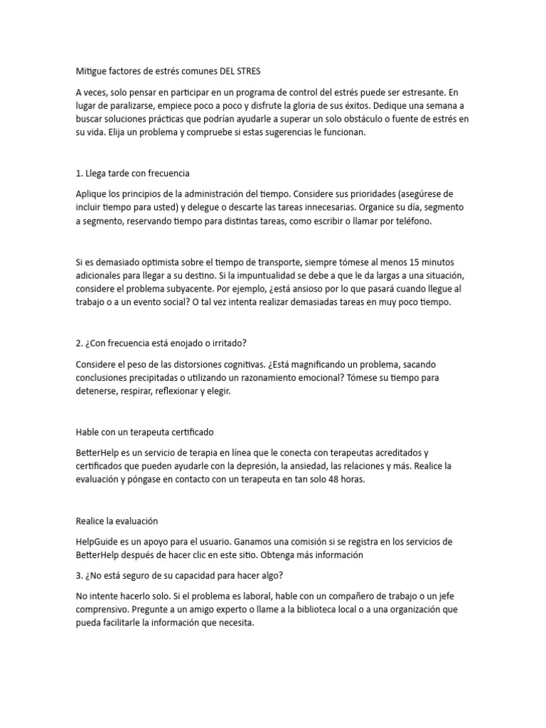 Mitigue Factores de Estrés Comunes DEL STRES | PDF | Estrés (biología ...
