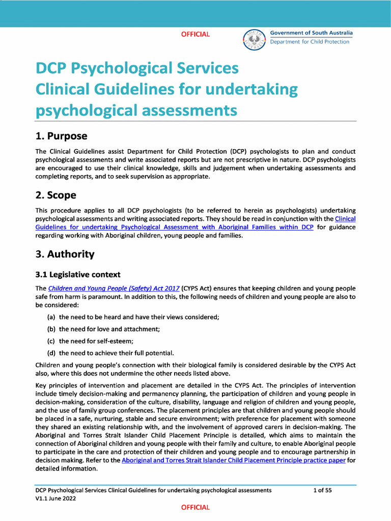 DCP Pschological Services Clinical Guidelines Undertaking Psychological ...