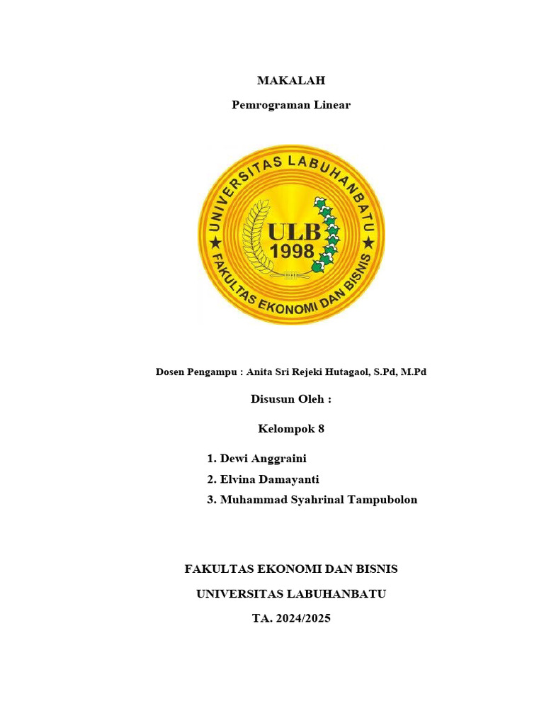 Makalah Pemrograman Linear Kel 8 | PDF