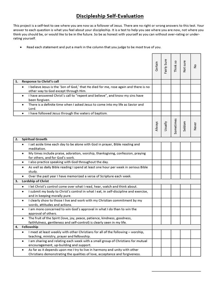 Discipleship Self-Evaluation | PDF | Prayer | Jesus