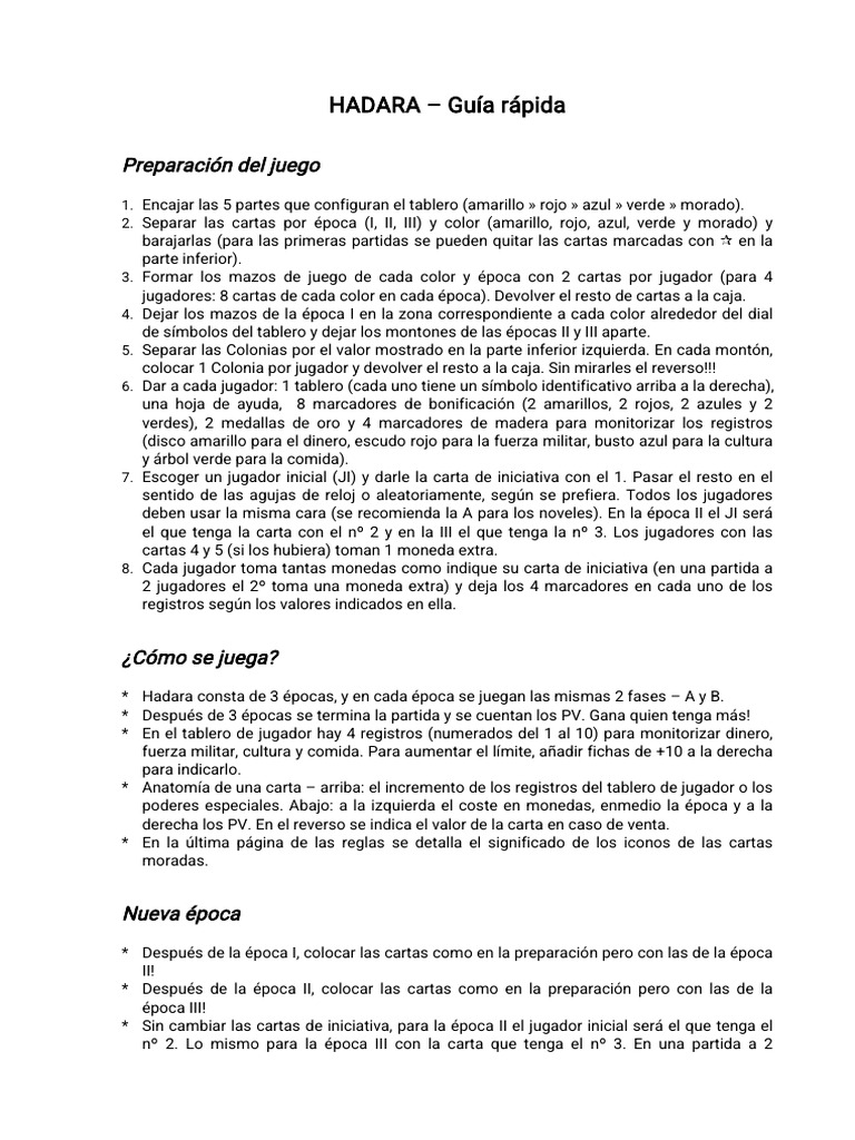 Compartir 'Hadara - Quick - Rules - ES - PDF' | PDF | Estudios de ...