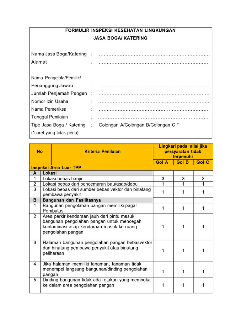 Form IKL Jasa Boga Kelas B - Removed - Removed | PDF