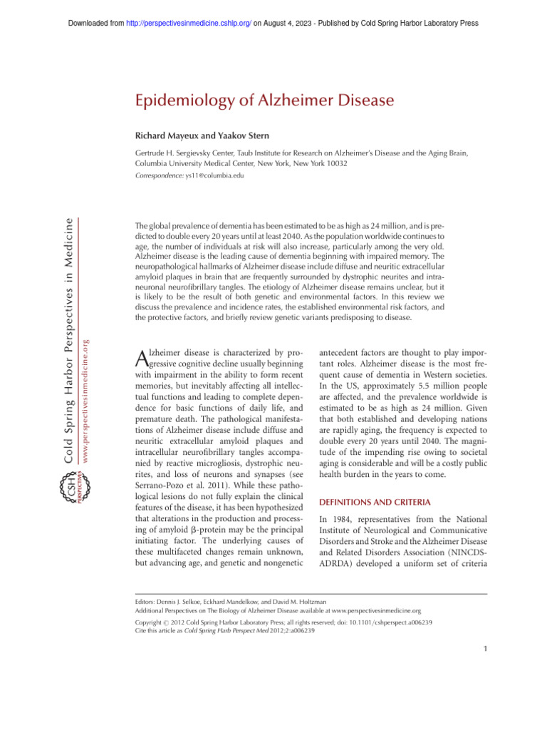 Epidemiology of Alzheimer Disease | PDF | Alzheimer's Disease | Dementia