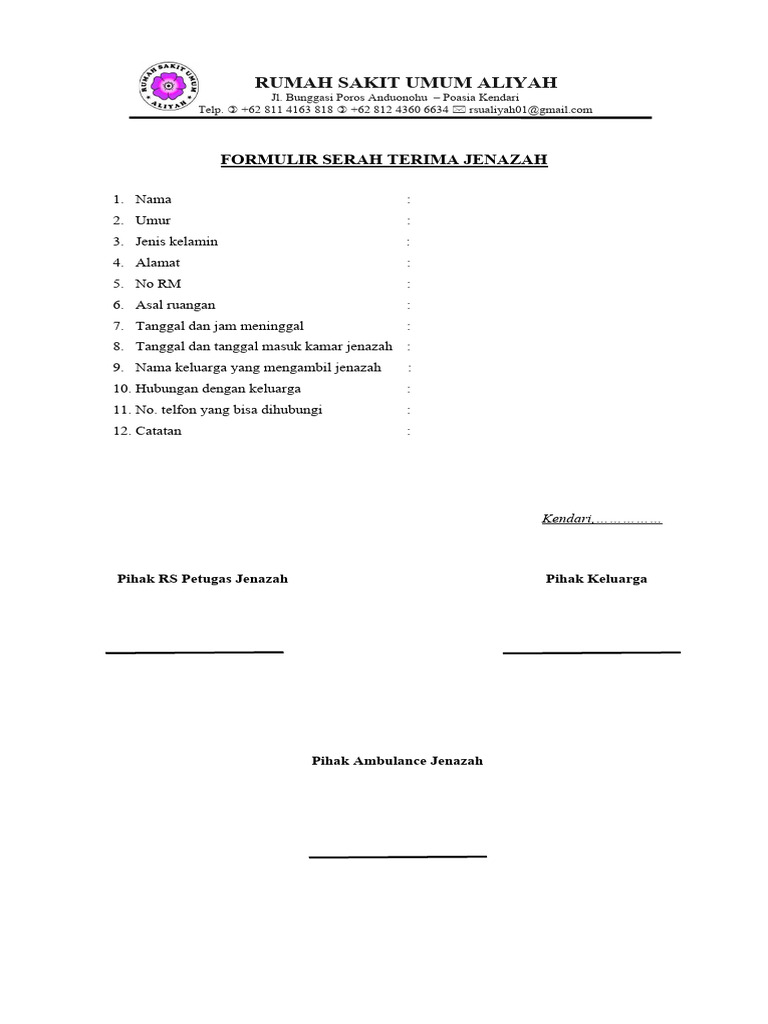 Form Serah Terima Jenazah | PDF