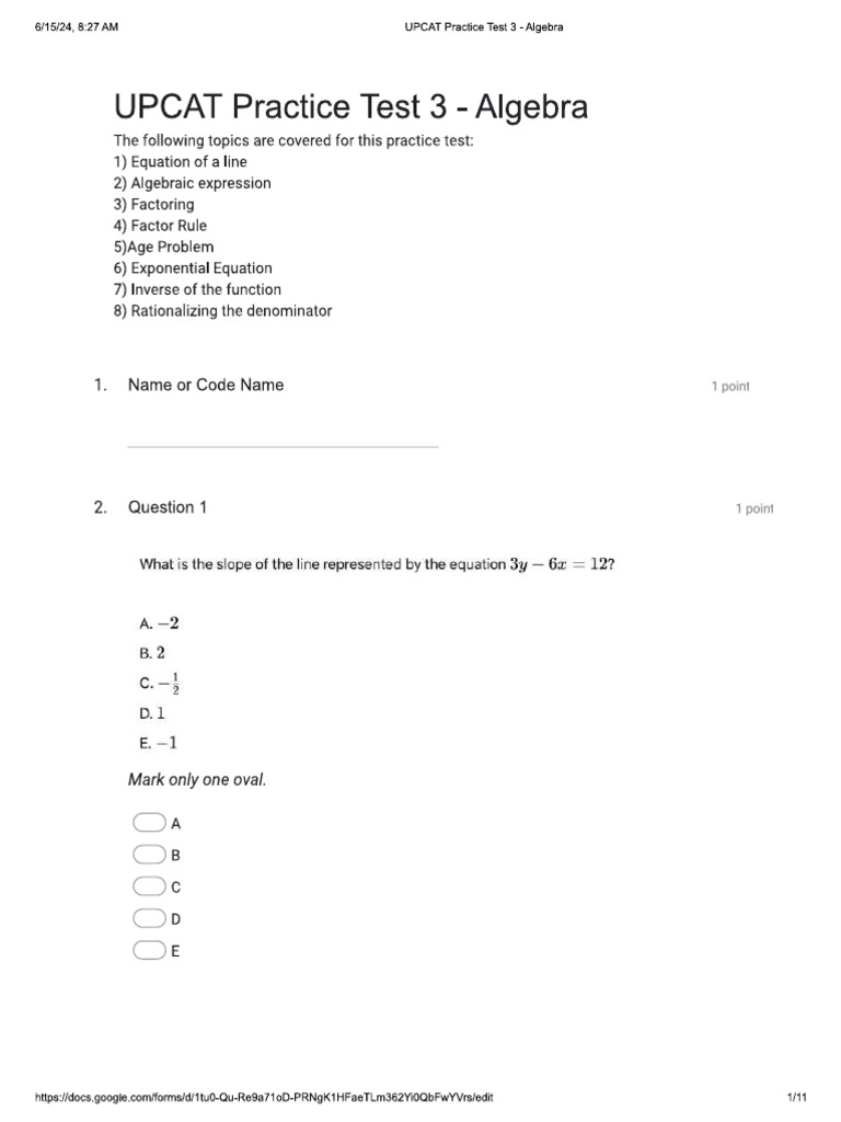 UPCAT Mathematics - Practice Test 3 | PDF