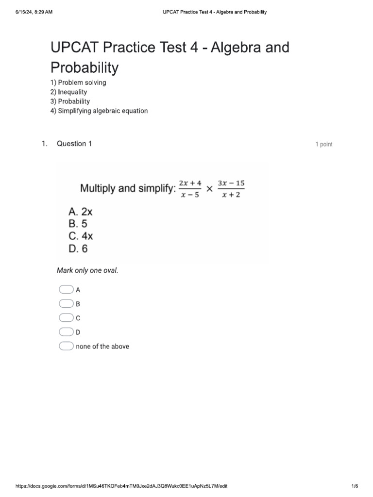 UPCAT Mathematics - Practice Test 4 | PDF
