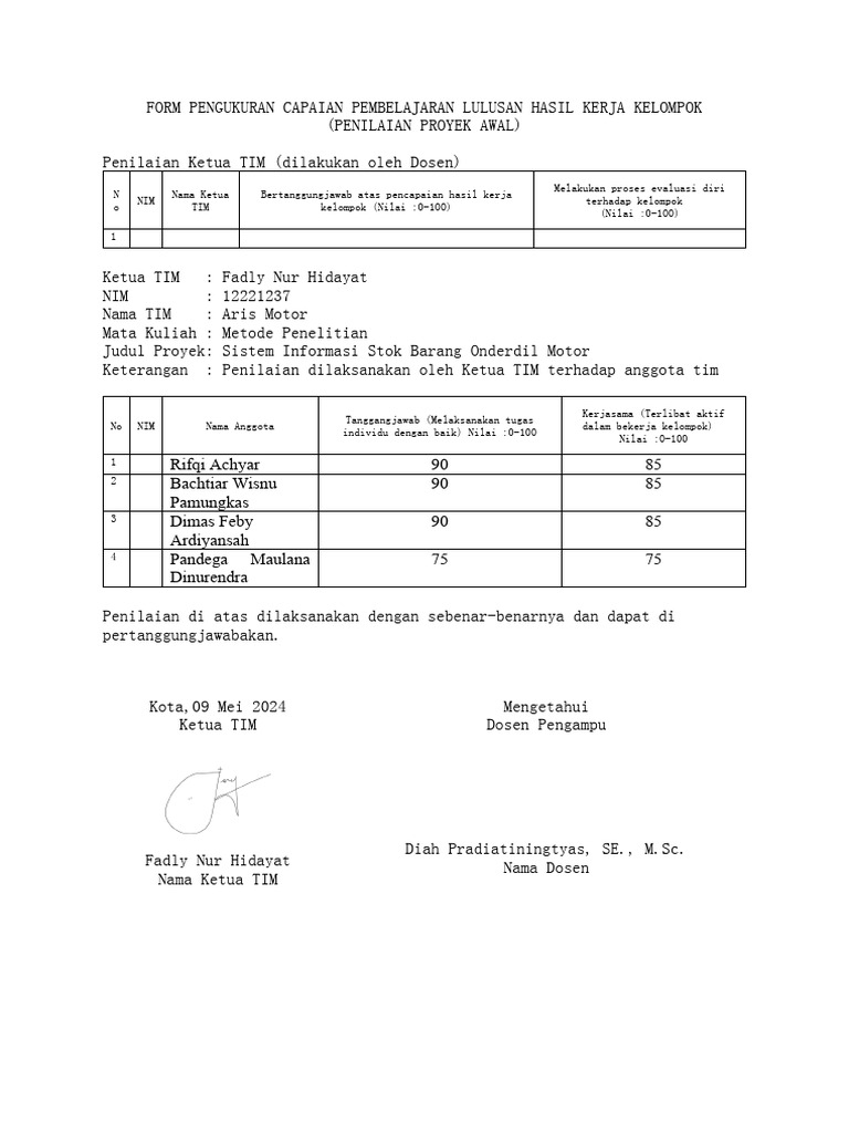 Form Pengukuran Capaian Pembelajaran Lulusan Hasil Kerja Kelompok | PDF