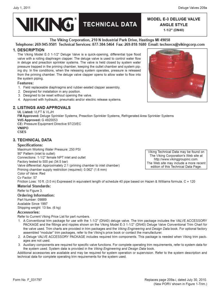 Viking E-3 031797 | PDF | Valve | Fire Sprinkler System