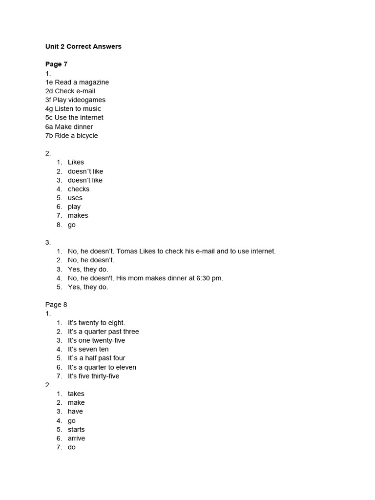 Correction 6th Grade Workbook Unit 2 | PDF | Cooking, Food & Wine