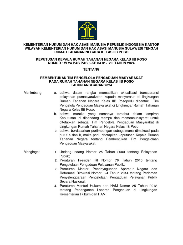 Sk Tim Pengaduan Masyarakat 2024 General202482889 | PDF