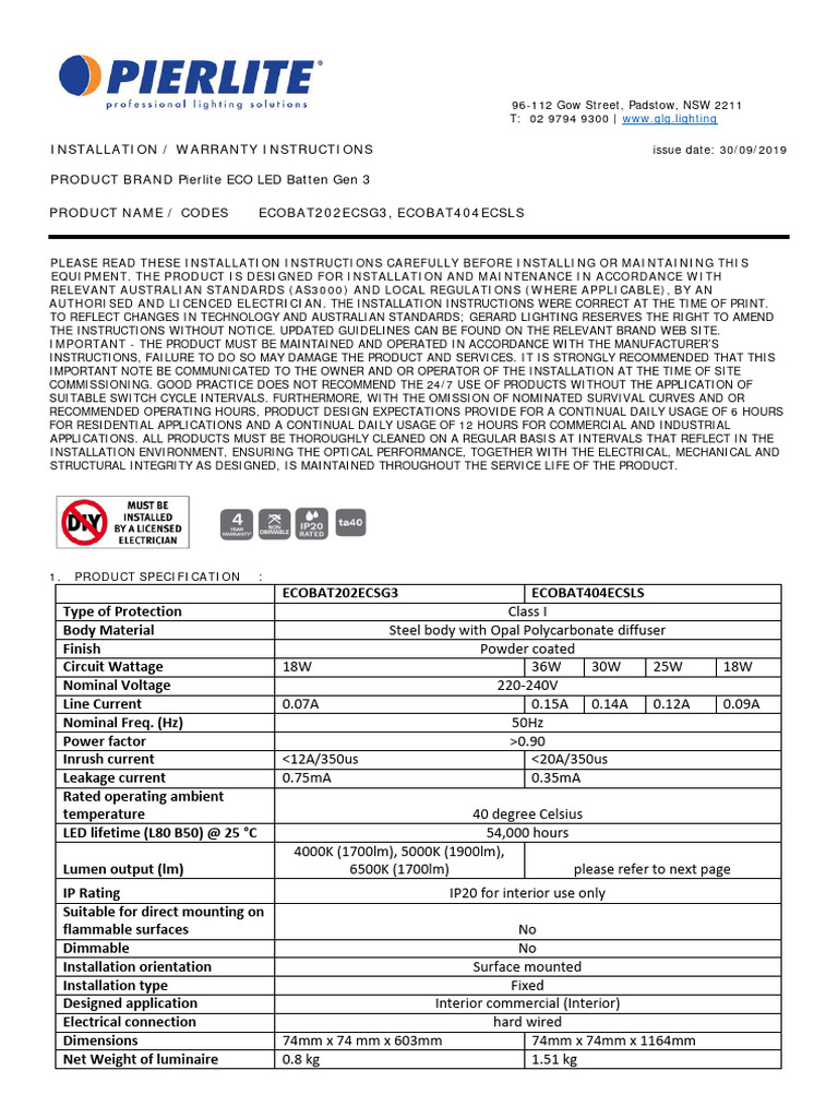 Pierlite ECO LED Batten Gen 3 Installation Guide 2 | Download Free PDF ...
