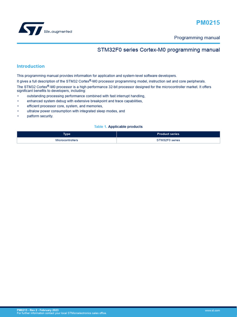 dm00051352 stm32f0xxx Cortex m0 Programming Manual Stmicroelectronics | PDF | Microcontroller ...