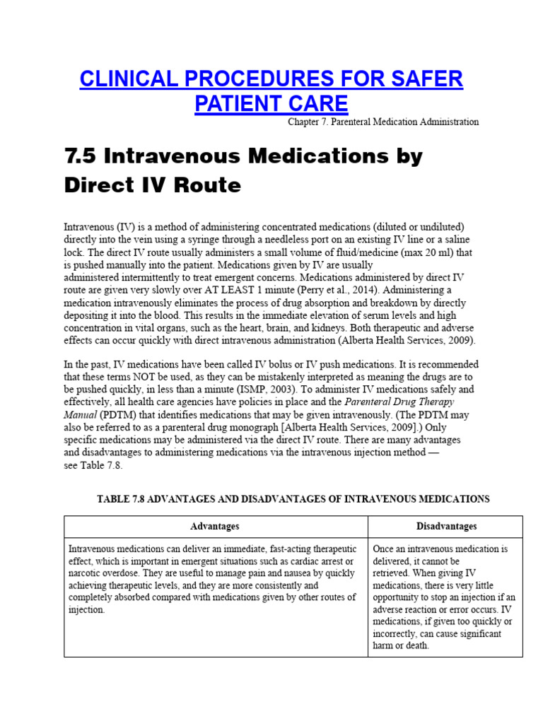 CLINICAL PROCEDURES FOR SAFER PATIENT CARE IV Meds | PDF | Intravenous ...