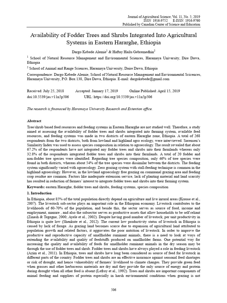Availability of Fodder Trees and Shrubs Integrated | PDF | Grazing ...