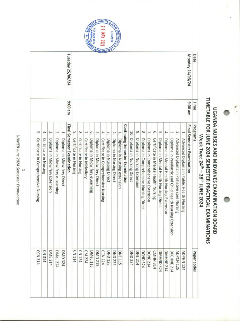 Time Table For June 2024 Week Two | PDF Time Table For June 2024 Week Two | PDF