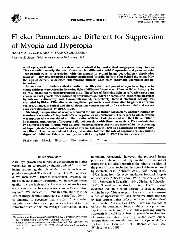 Flicker Light Effects on Myopia and Hyperopia | PDF | Myopia | Eye