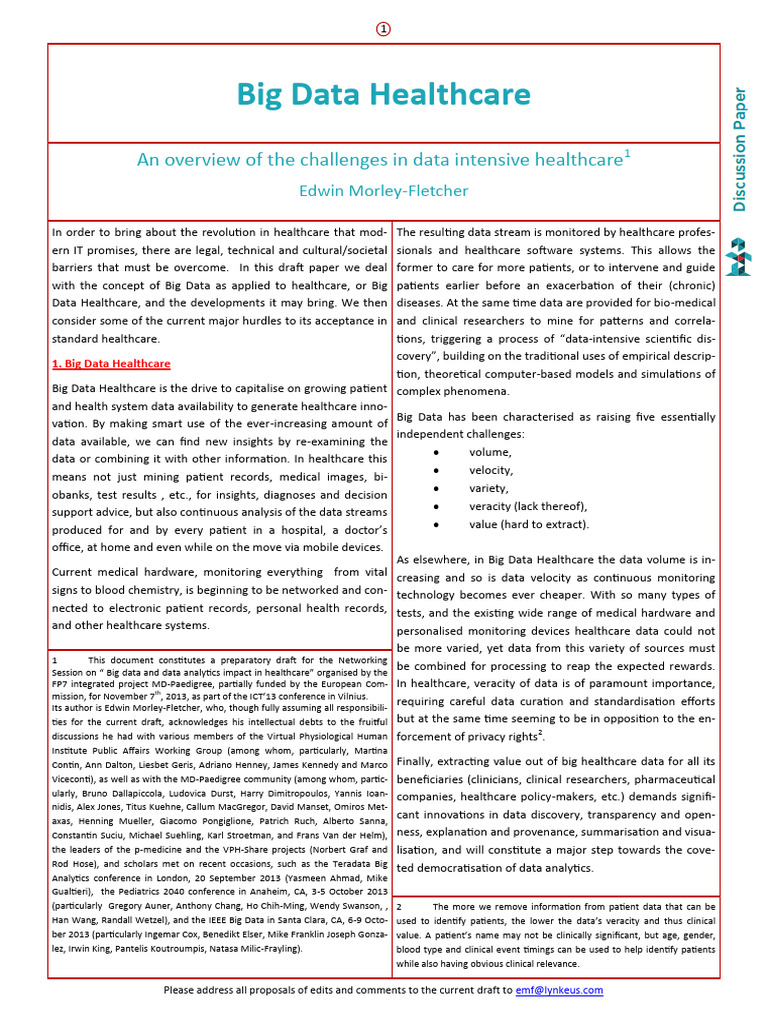 Big - Data Healthcare - An Overview of The Challenges in Data Intensive ...