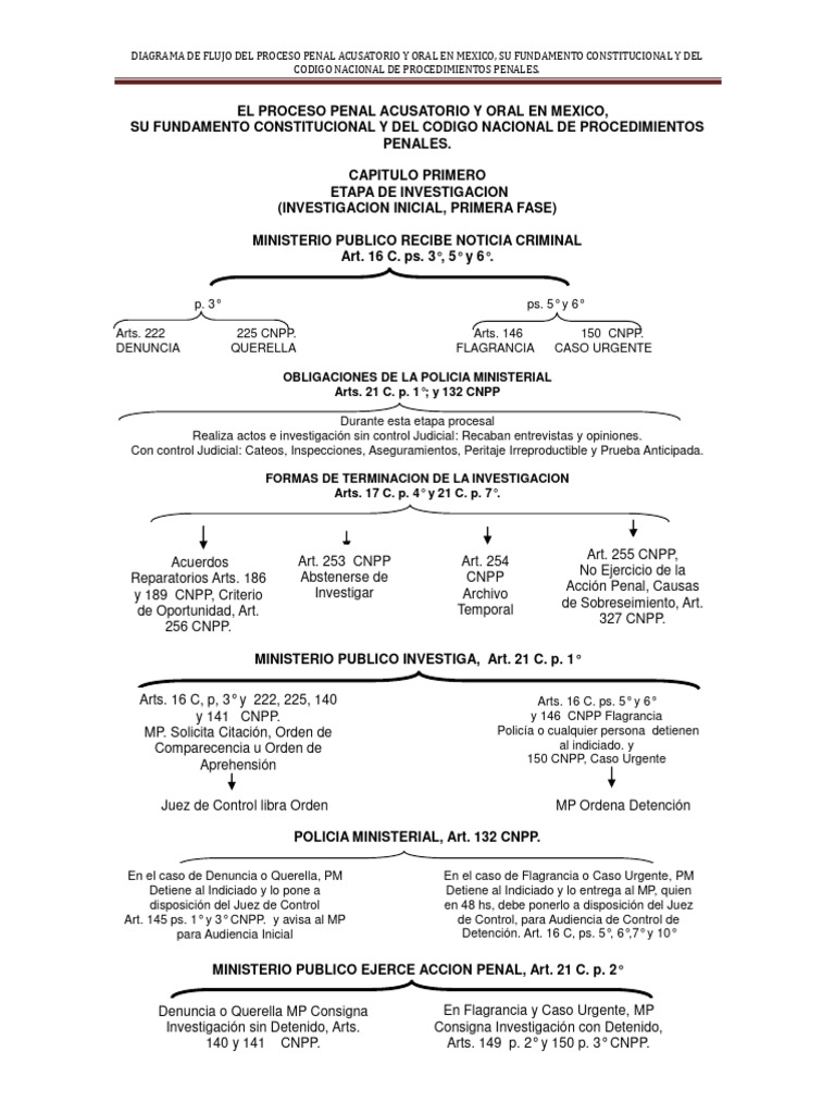 Diagrama de Flujo Del Proceso Penal Acusatorio y Oral en Mexico, Su Fundamento Constitucional y ...