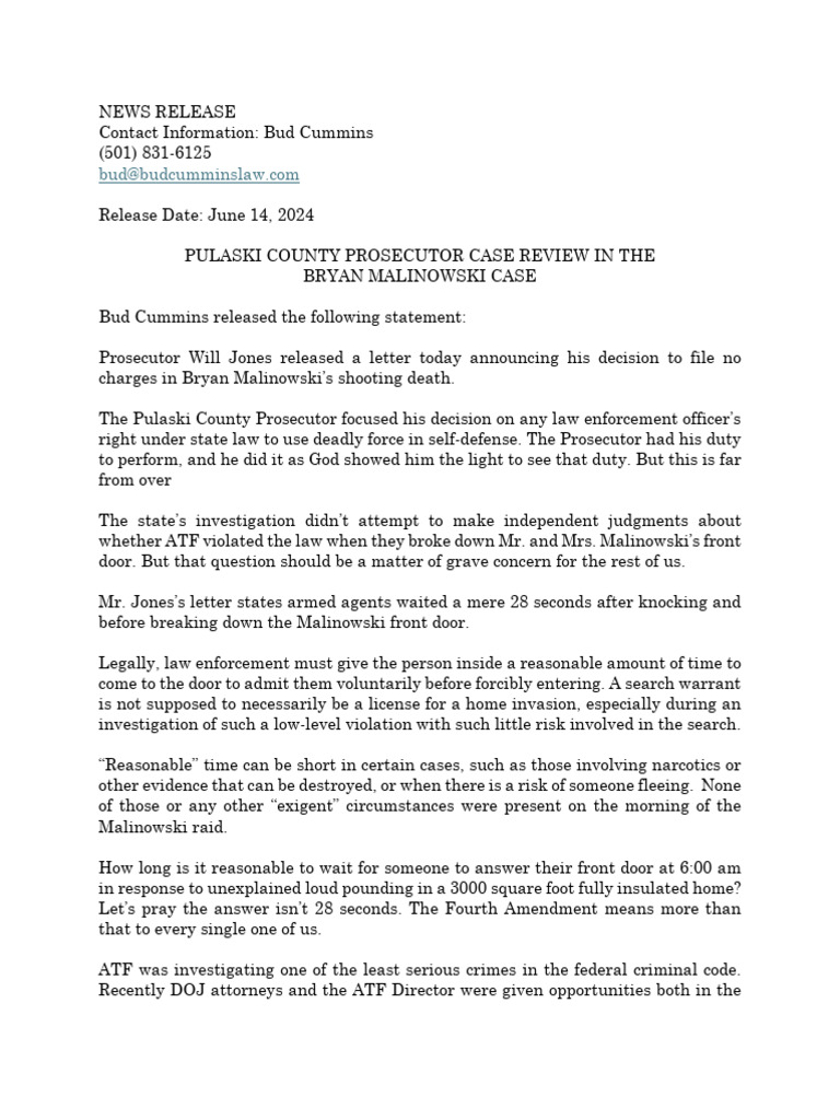 Malinowski Family Attorney Responds To 'Justified' Ruling | PDF ...