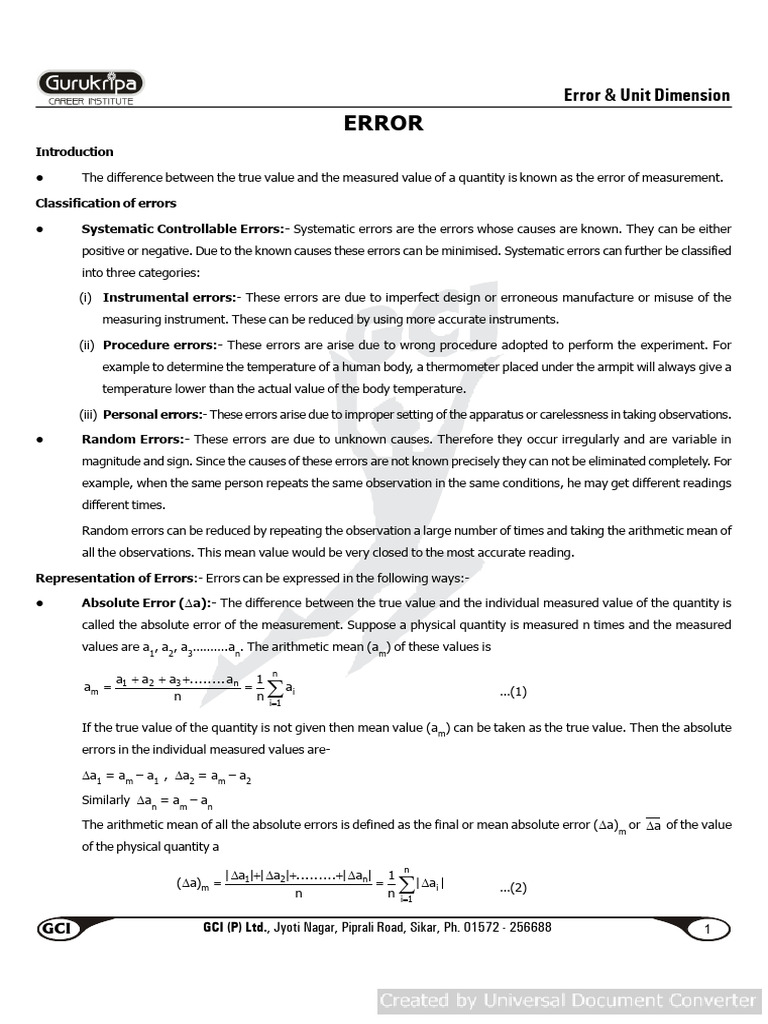 Error and Unit Dimension - English | PDF | Observational Error | Quantity