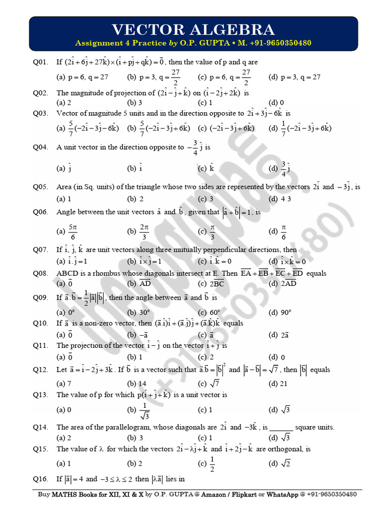 A4P Vector Algebra | PDF | Euclidean Vector | Area