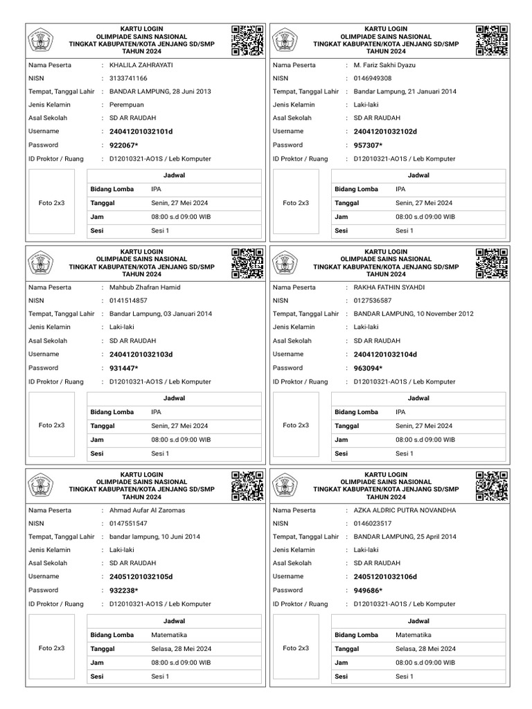 Kartu Login Ubk | PDF