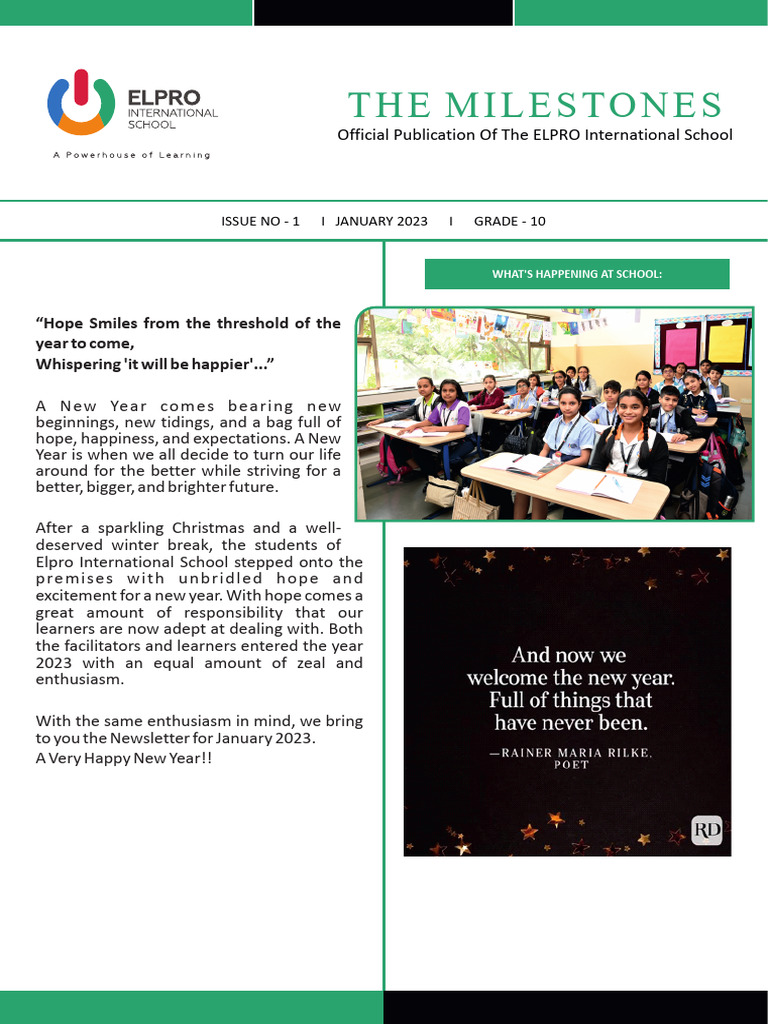Elpro International School Newsletter January 2023 | PDF | Career & Growth