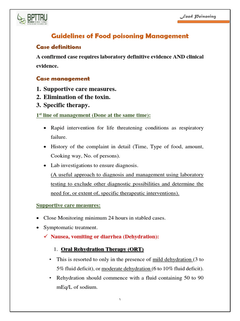 Guidelines of food poisoning management | PDF | Dehydration ...