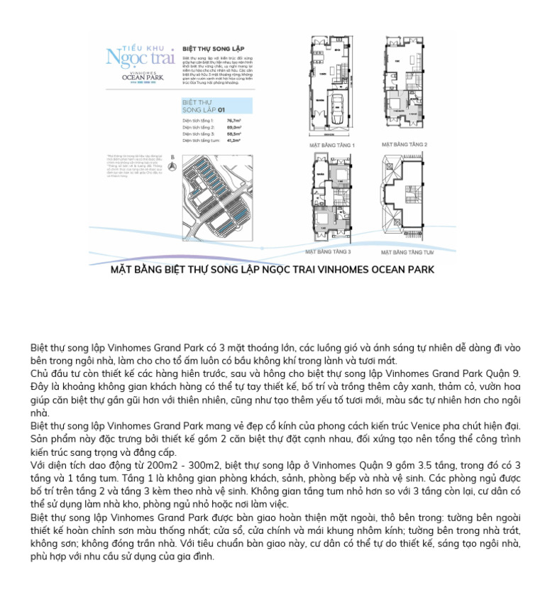 Mặt bằng biệt thự song lập Ngọc Trai Vinhomes Ocean Park | PDF