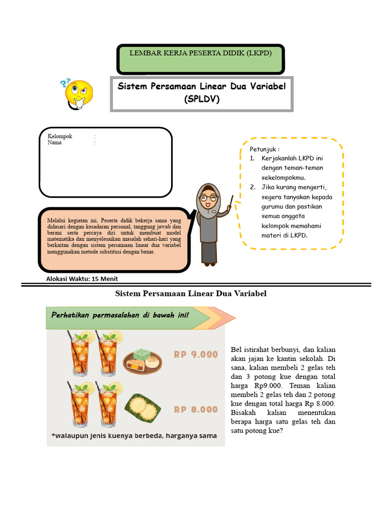 LKPD SPLDV Metode Substitusi Kelompok SMPN 4 Banda Aceh | PDF