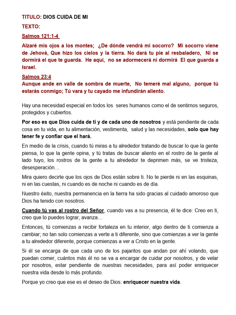 Dios Cuida de Ti y Te Protege | PDF | Amor | Dios