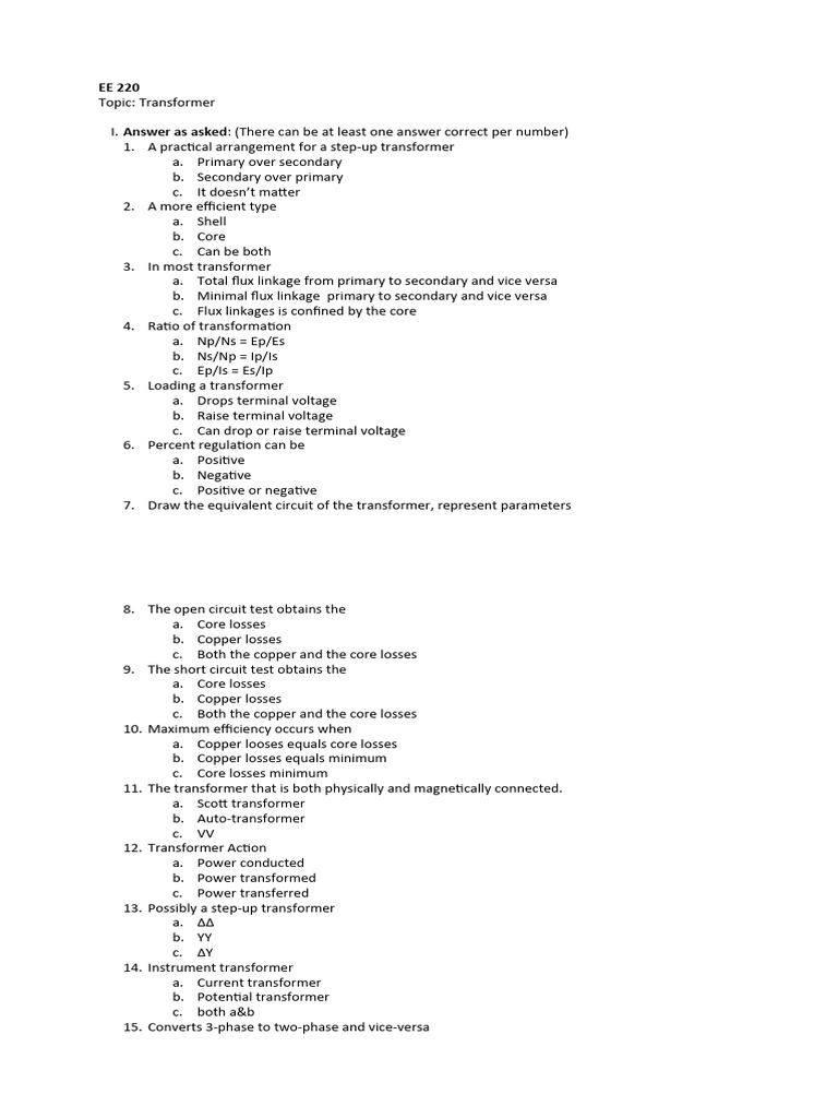 Quiz-Transformer | Download Free PDF | Transformer | Materials Science