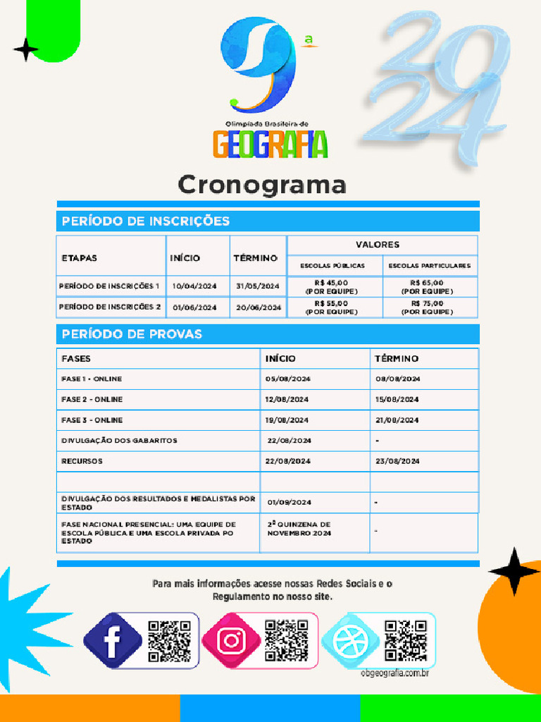 Cronograma OBG 2024 Divulgacao | PDF