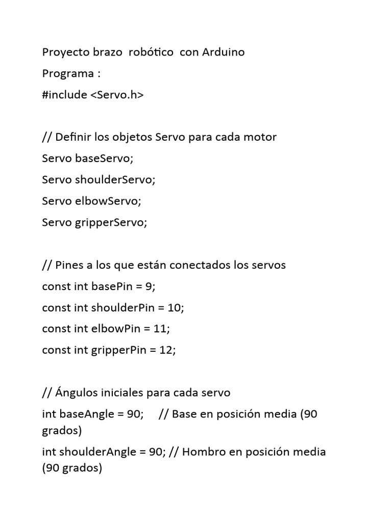 Proyecto Brazo Robótico Con Arduino | PDF | Arduino