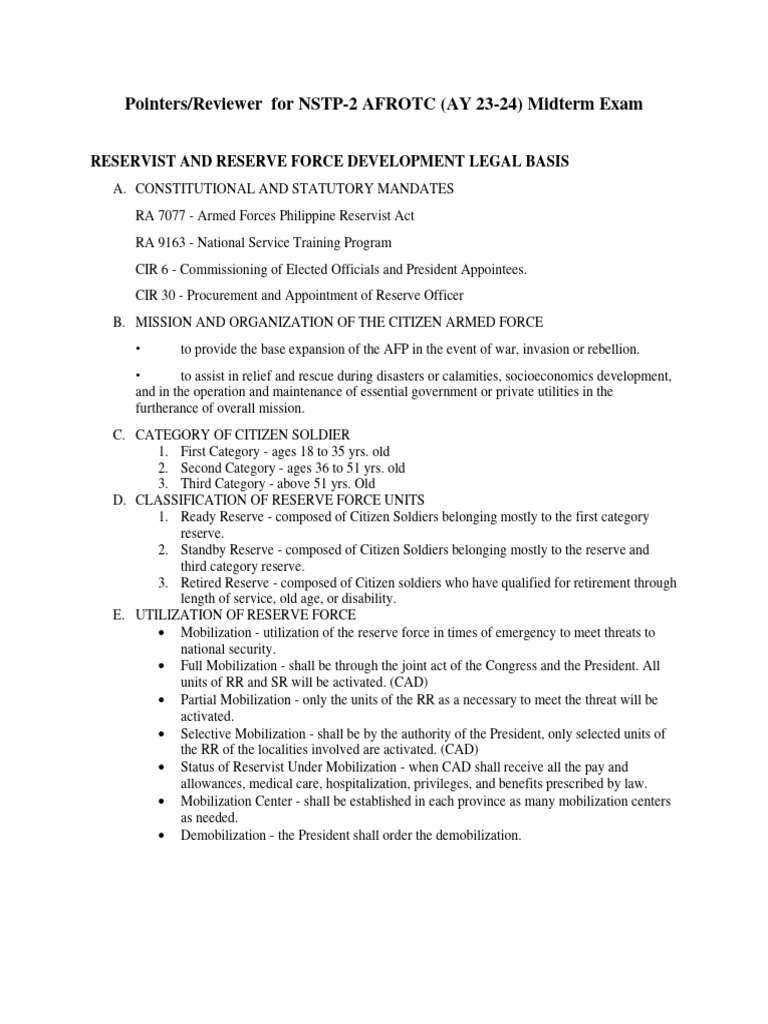 Pointers For NSTP2 AFROTC Midterm Exam AY 23 24 | PDF | Anti Aircraft Warfare | Interceptor Aircraft