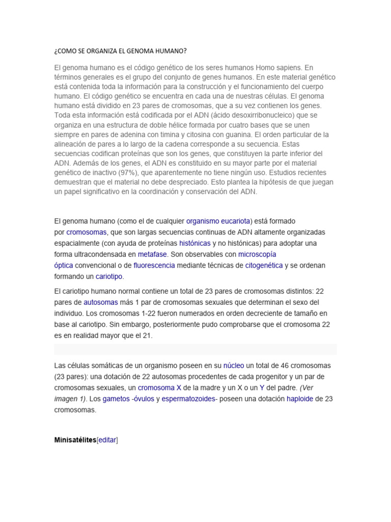Como Se Organiza El Genoma Humano | PDF | Genoma humano | Adn