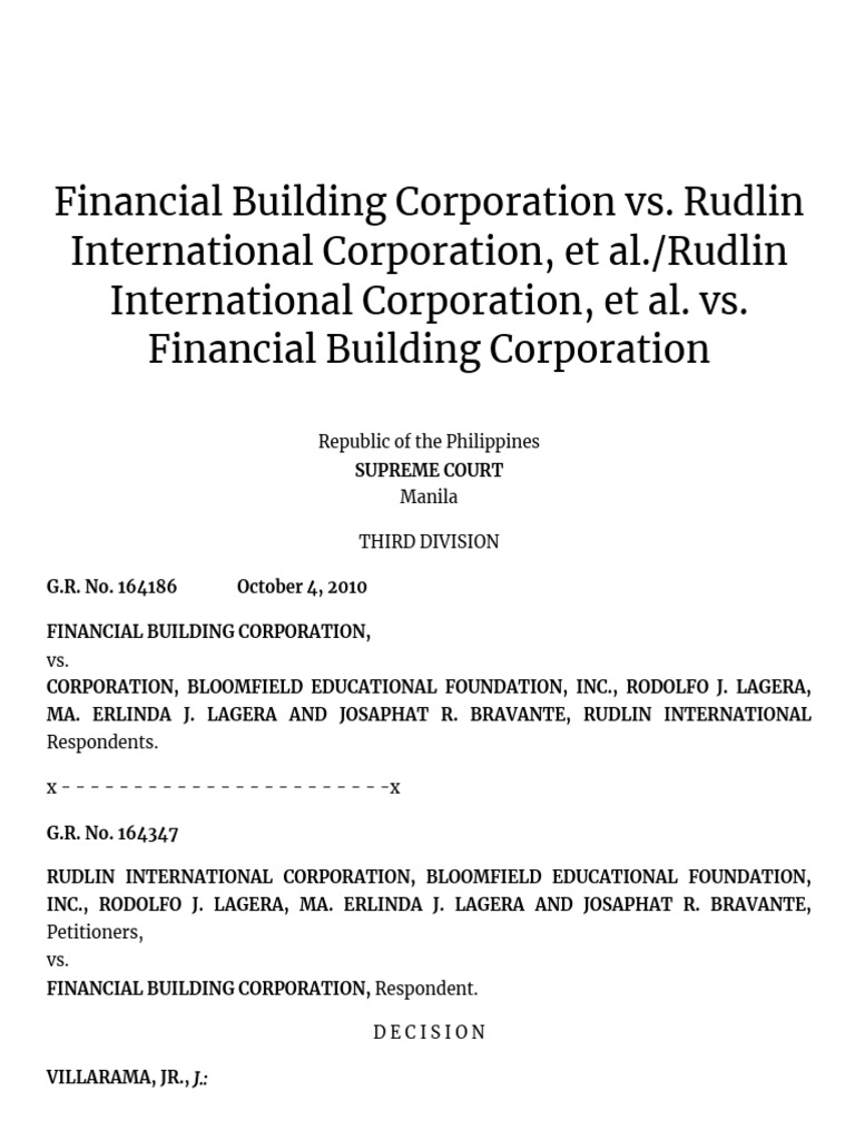 9-Financial Building Corporation vs. Rudlin International Corporation ...